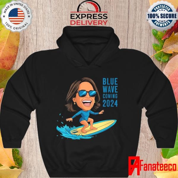 Laughing Kamala Harris Riding Surfboard On A Blue Wave shirt, hoodie ...