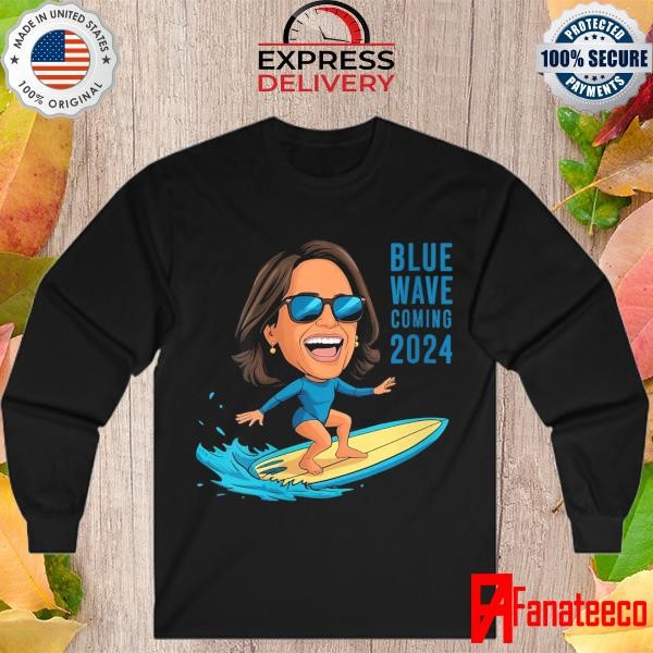 Laughing Kamala Harris Riding Surfboard On A Blue Wave shirt, hoodie ...